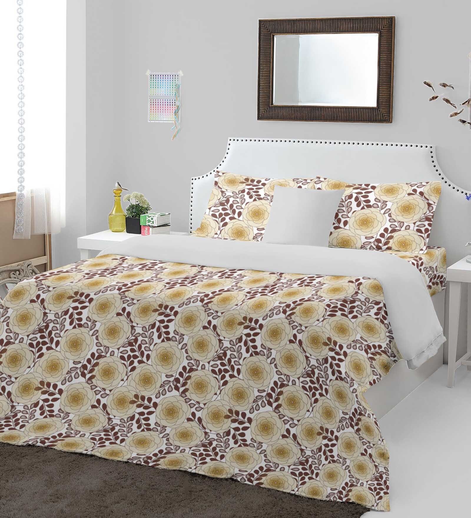 Buy Welhome Brown 100% Cotton Snapshot Double Bed Sheet Set Online - Abstract King Bed Sheets ...