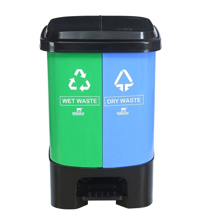 Buy Wet & Dry Twin Blue & Green Plastic Paddle Push DustBin by @Home ...