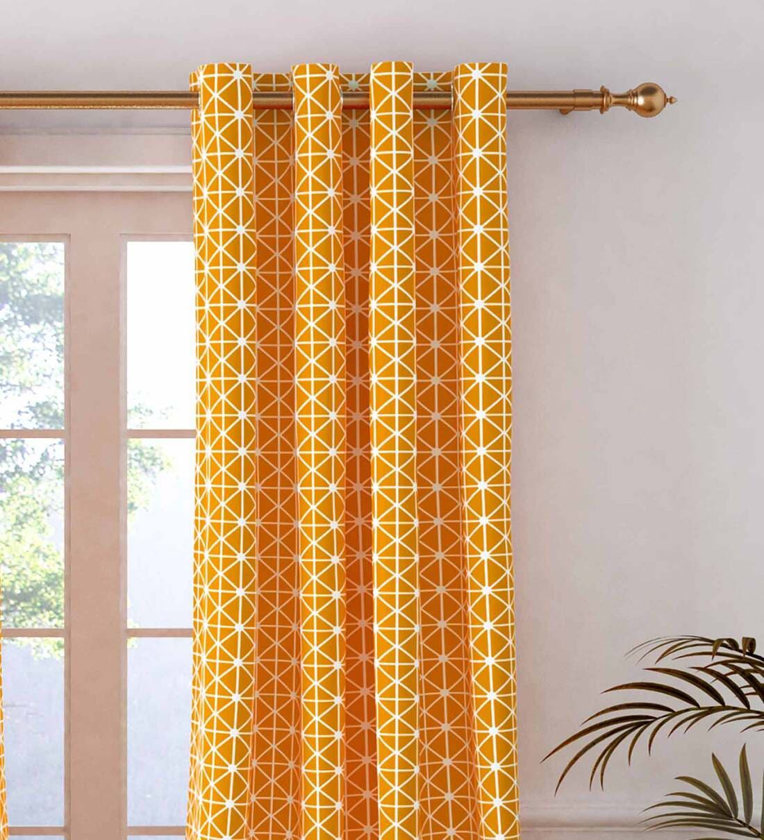 Buy White Geometric 100% Cotton 5 Ft Blackout Eyelet Window Curtain at ...