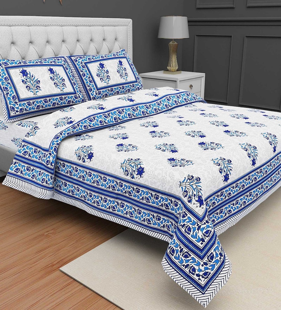 Buy 100% Cotton 200TC Double Bedsheet & 2 Pillow Covers by Ved at 17% ...