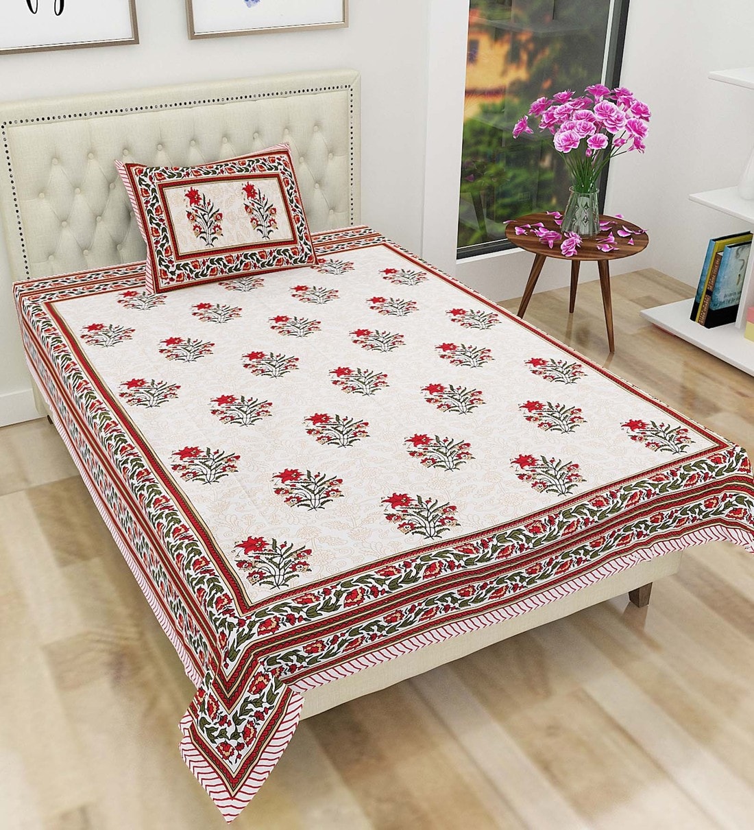 Buy 100% Cotton 200TC Single Bedsheet with 1 Pillow Cover by Ved at 31% ...