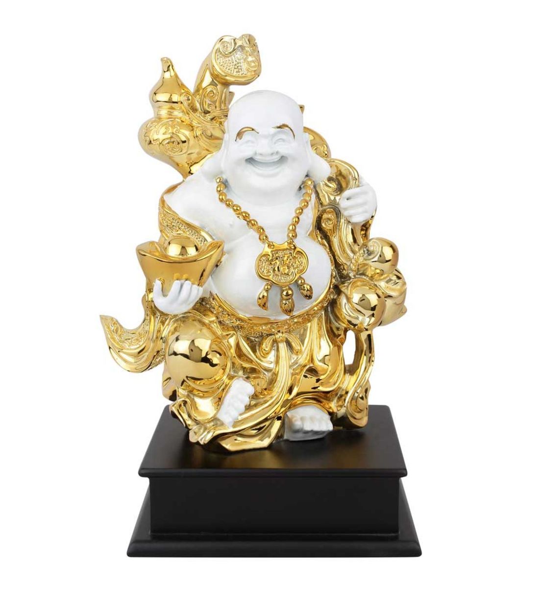 Buy White and Gold Polystone Polystone Resin Feng Shui Vaastu Laughing Happy Buddha Decor Gift ...