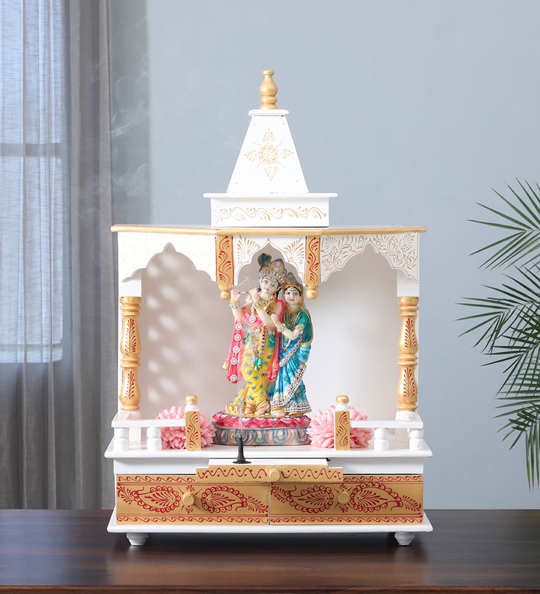 Buy White And Golden Solid Wood Pooja Mandir By India Home Wood at 25% ...