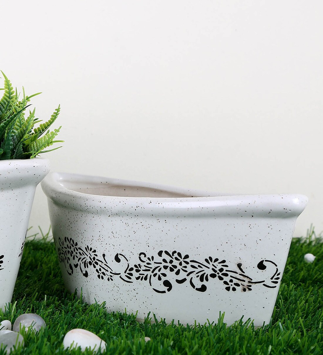 Buy White Ceramic Boat Shape with Print Small Size Planter by ...