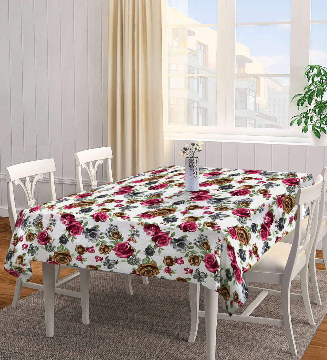 Buy Floral (72x52) White & Red Cotton Blend Table Cloth at 70% OFF by ...