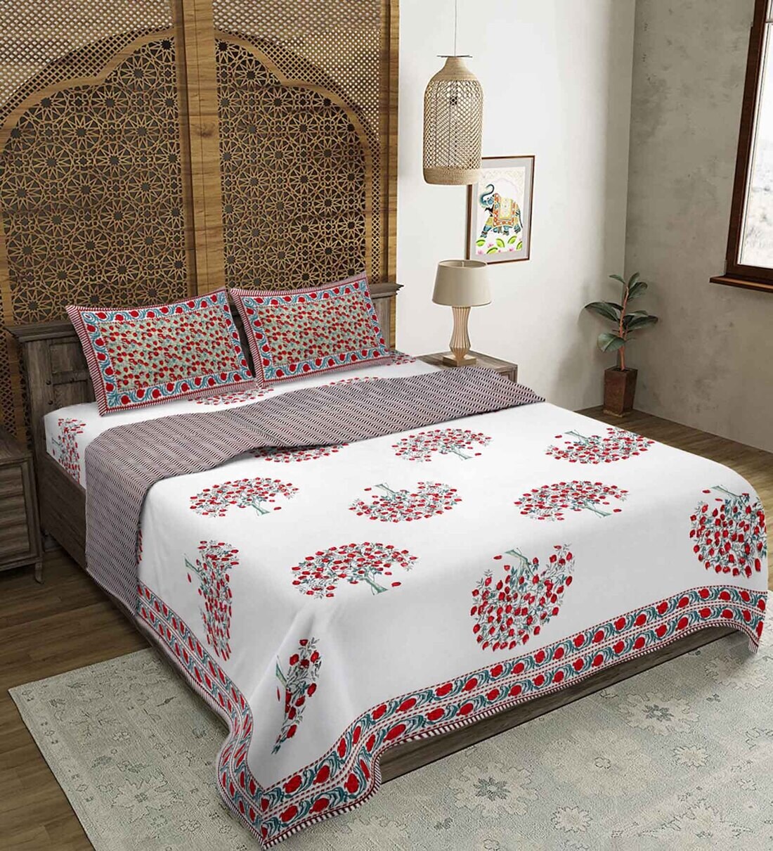 Buy White Cotton Floral 120 GSM 1 Double Bed Dohar by Rajasthan Decor ...