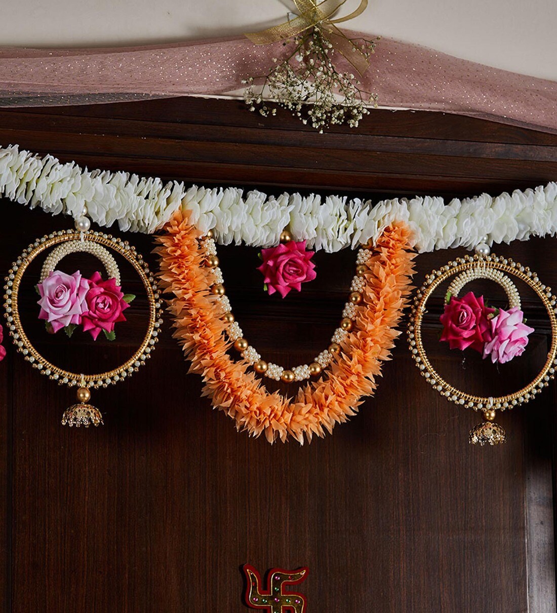 Buy White Decorative Flower And Pearls Toran By Swastik Pooja Online ...