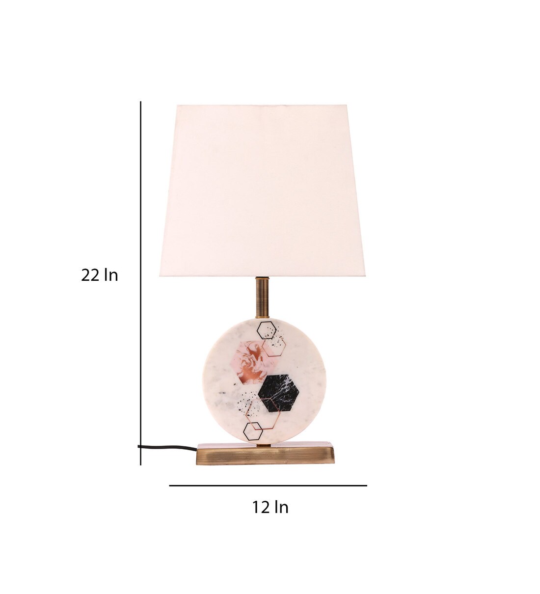 Buy White Fabric Shade Marble Table LED Lamp With Antique Brass Base By ...