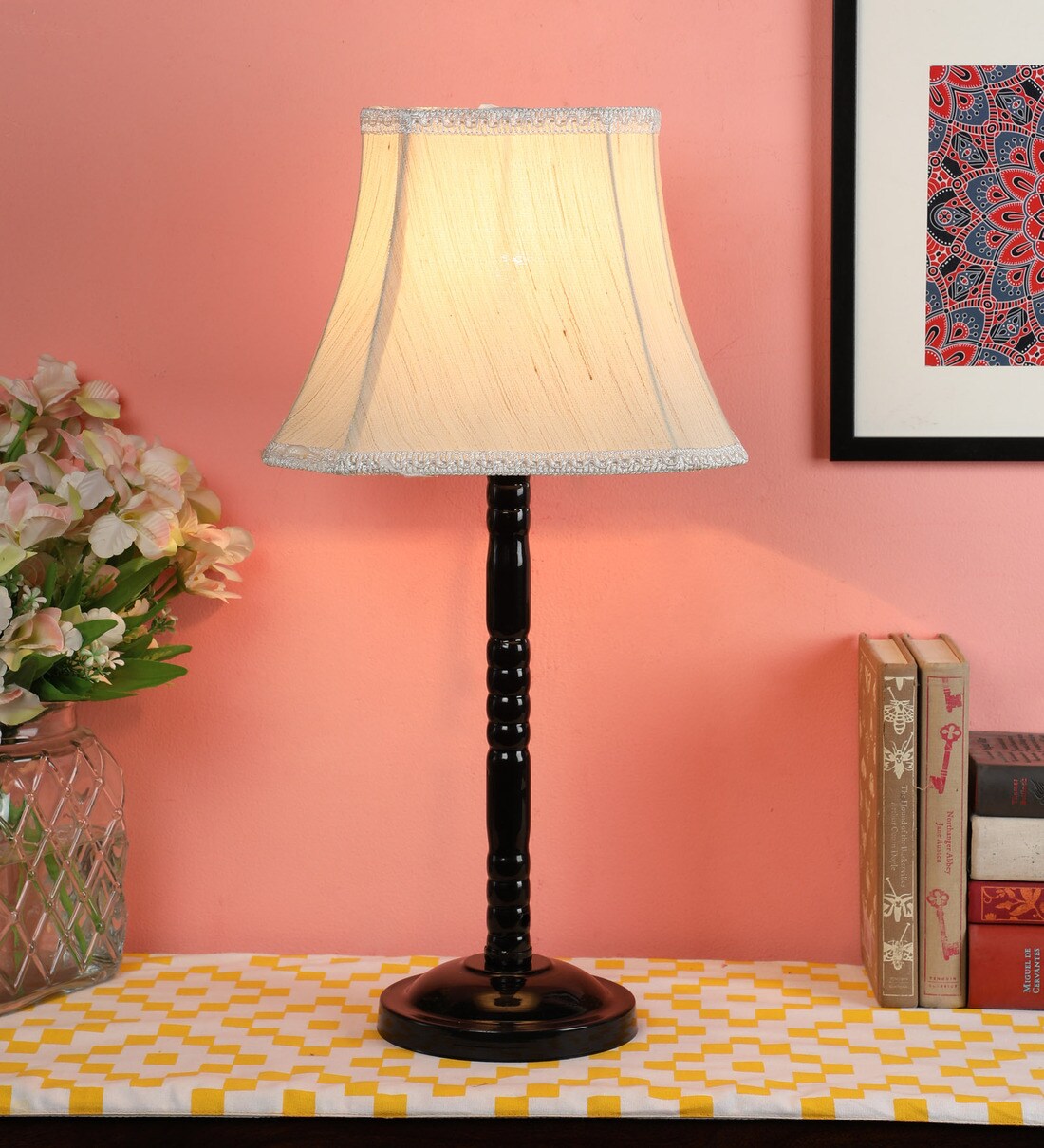 Buy White Fabric Shade Table Lamp with Black Base by Tu Casa at 54% OFF ...