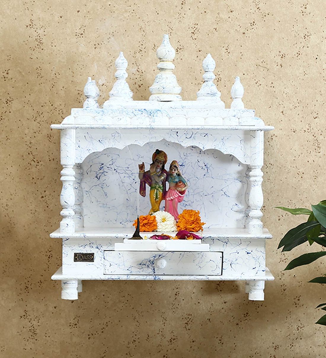 Buy White Sheesham Wood & MDF Pooja Mandir Without Door By D Dass at 49 ...