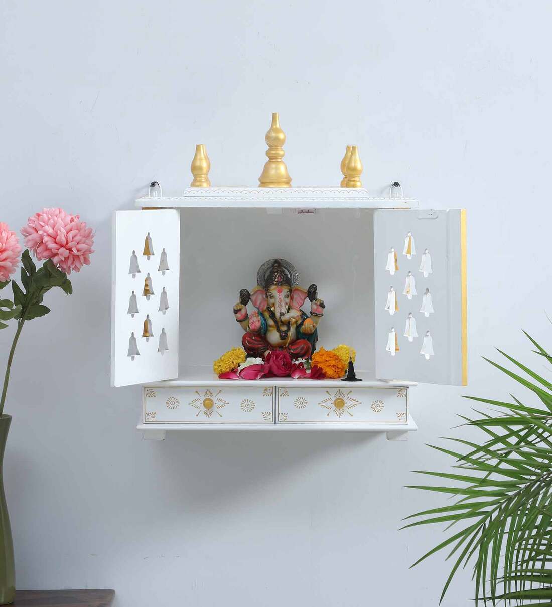 Buy White Mdf & Wood Wall Mounted Mandir With Door at 3% OFF by ...