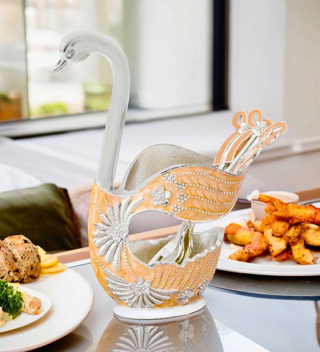 Buy Peach White Metal Swan Shaped (Set of 6) Fork Set with Stand at 25% ...