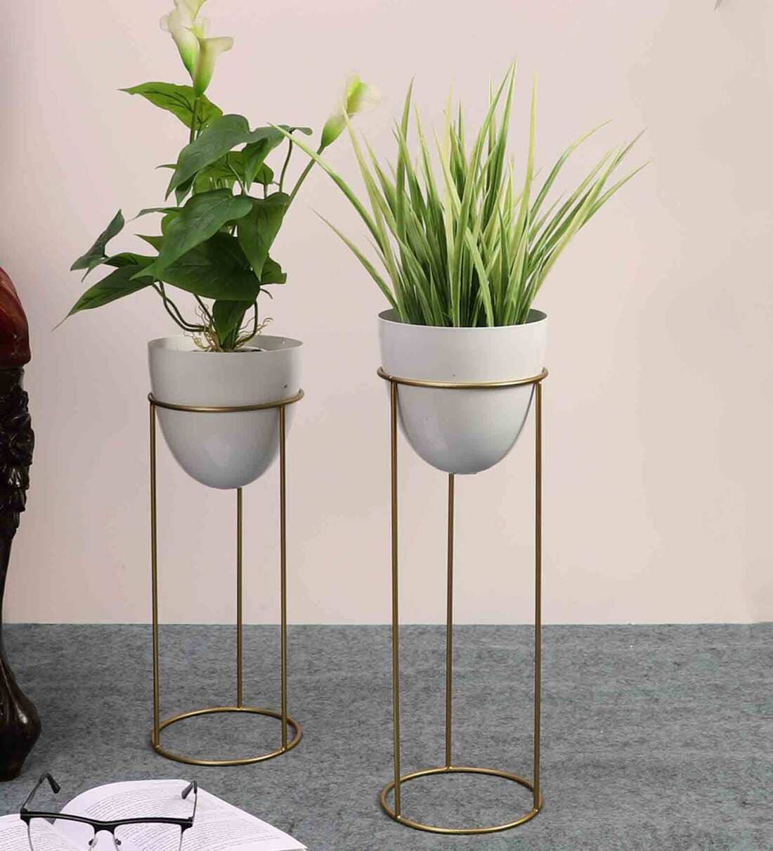Buy Set Of 2 White Metal Floor Planters at 50% OFF by Pristine ...