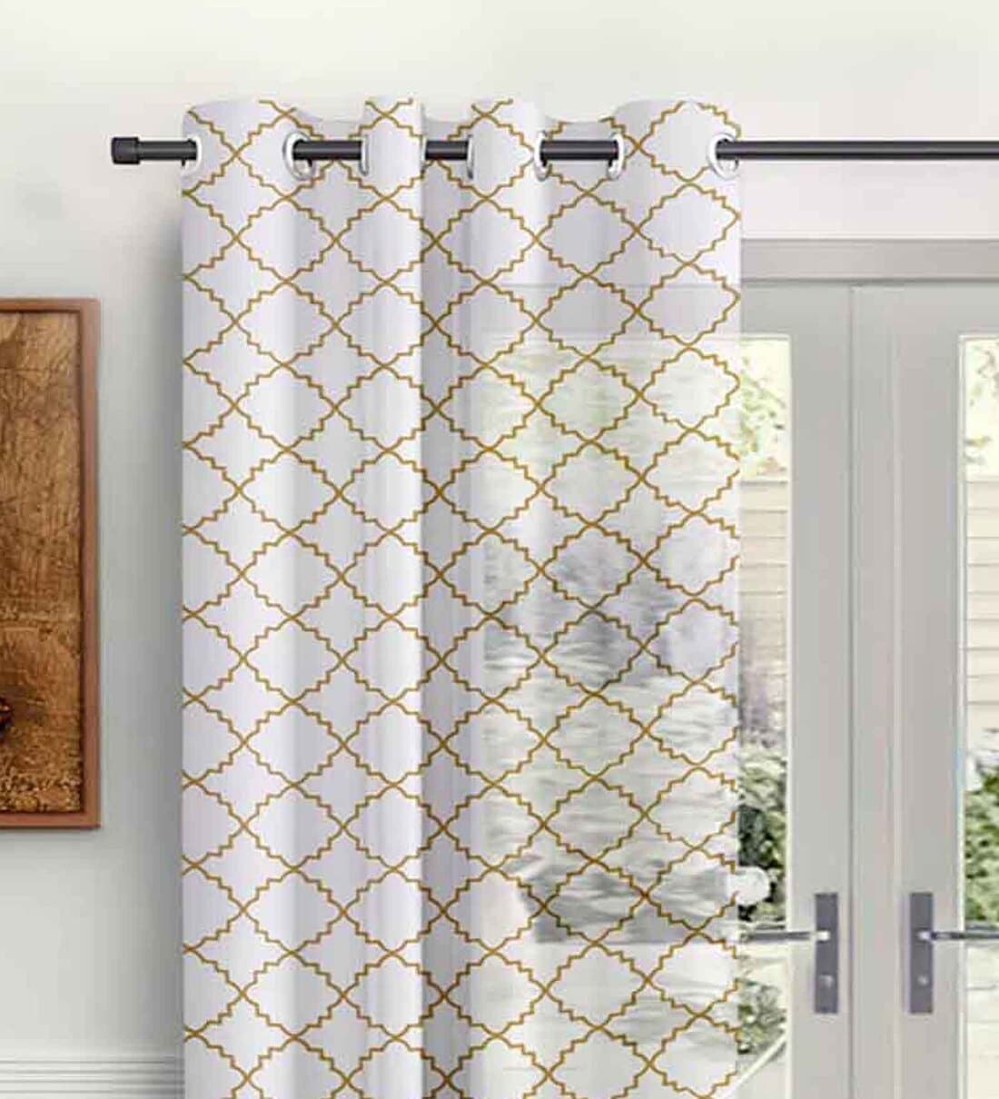 Buy White Polyester Abstract 5ft Sheer Eyelet 2 Pc Window Curtains at ...