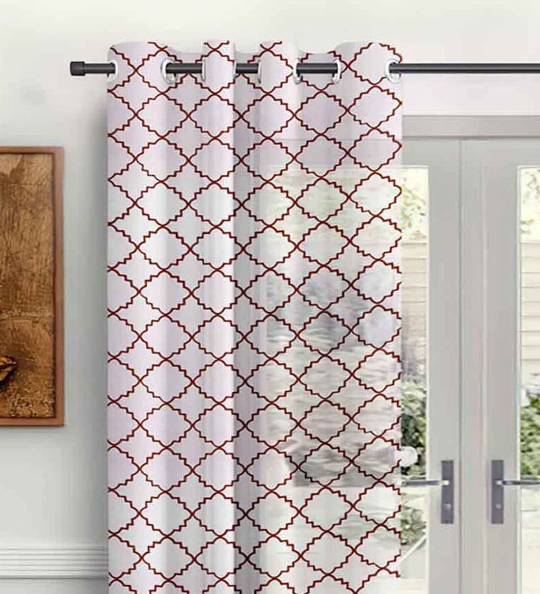 Buy White Polyester Abstract 5ft Sheer Eyelet 2 Pc Window Curtains at ...