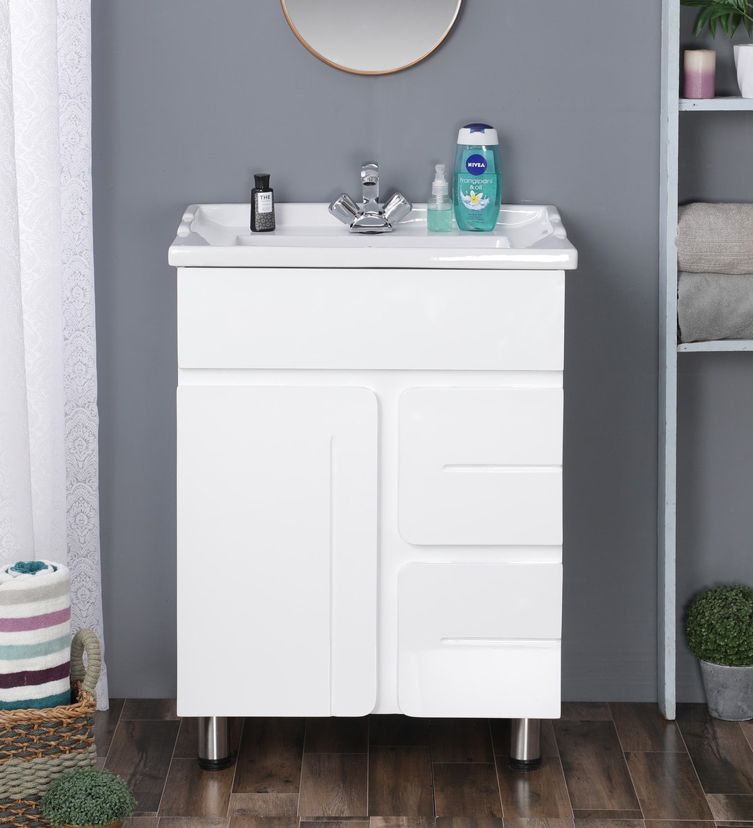 Buy PVC Floor Rested Bathroom Vanity in White & Red by JJ Sanitaryware ...