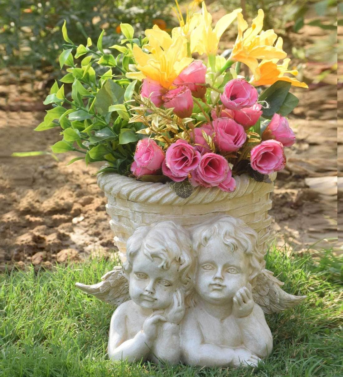 Buy White Resin Two Angel Planter Pot / cherub for home or garden or ...
