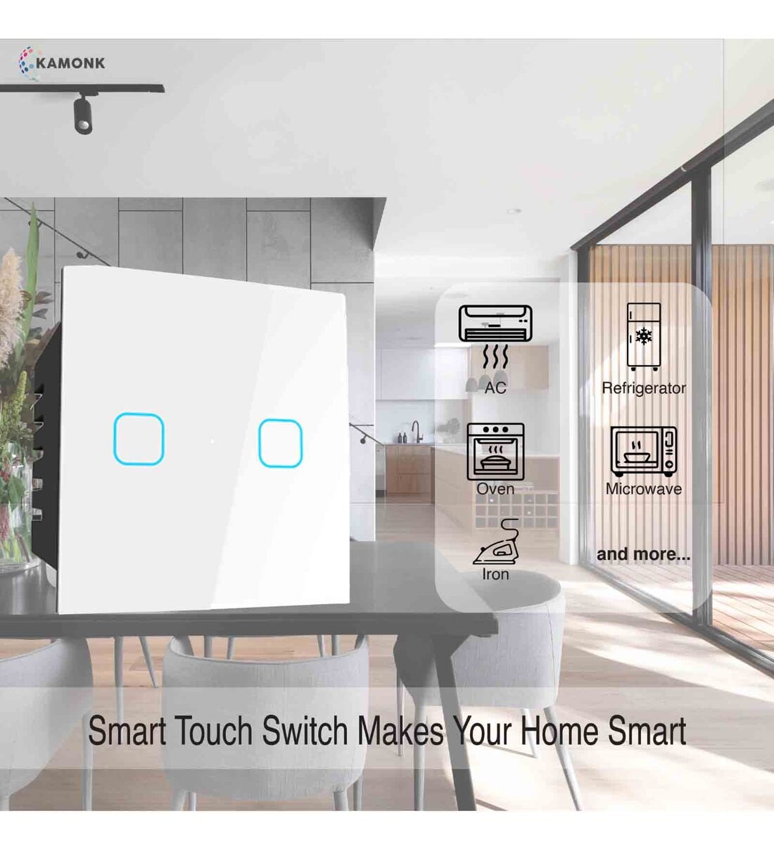 Buy White Smart Touch Switch 2 Gang 15A By Kamonk Online - Smart Bulbs - Smart Lights - Lamps ...