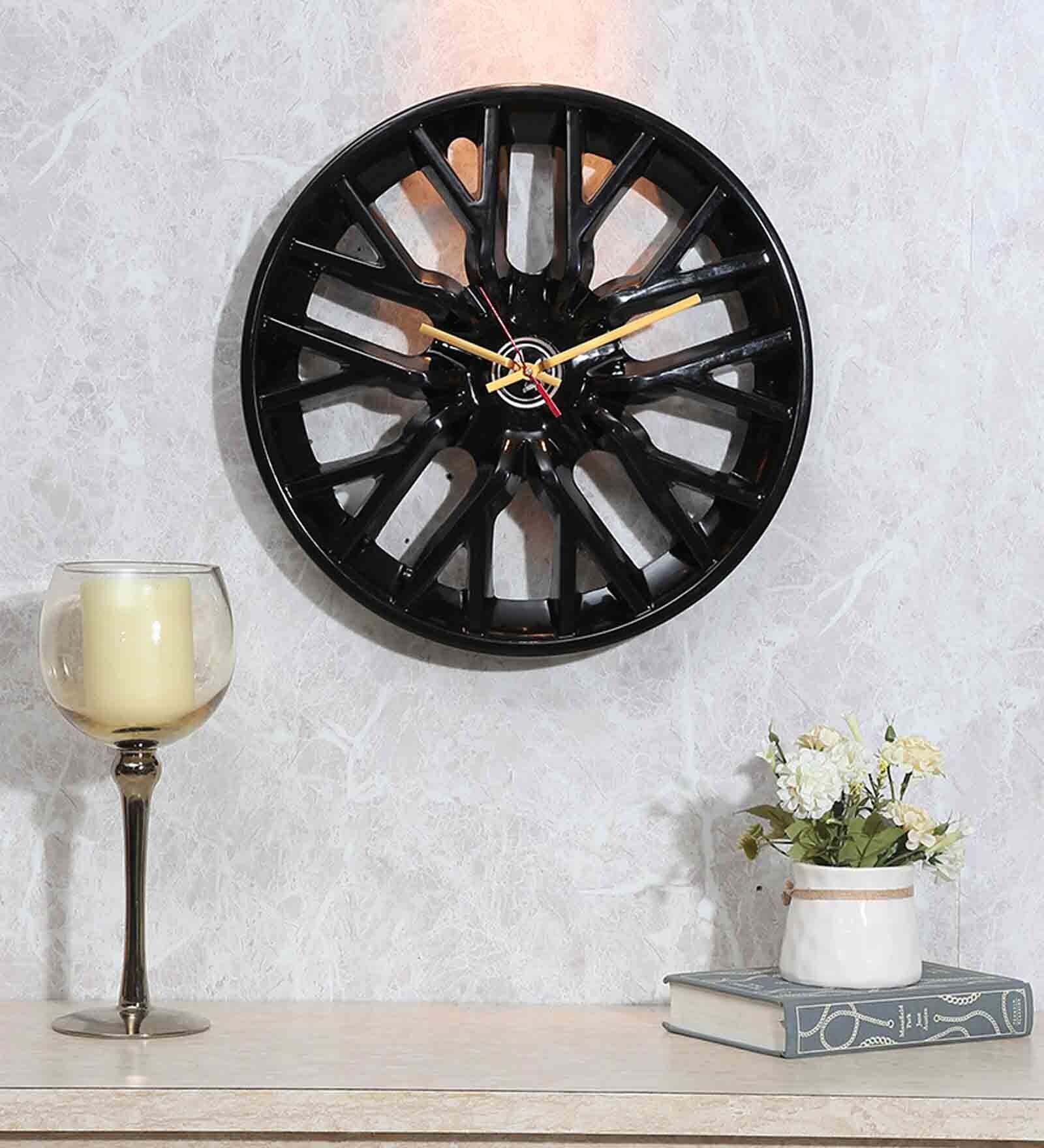 Buy Wheel Cap Clock In Black By ANG Wheels Online - Novelty Wall Clocks ...