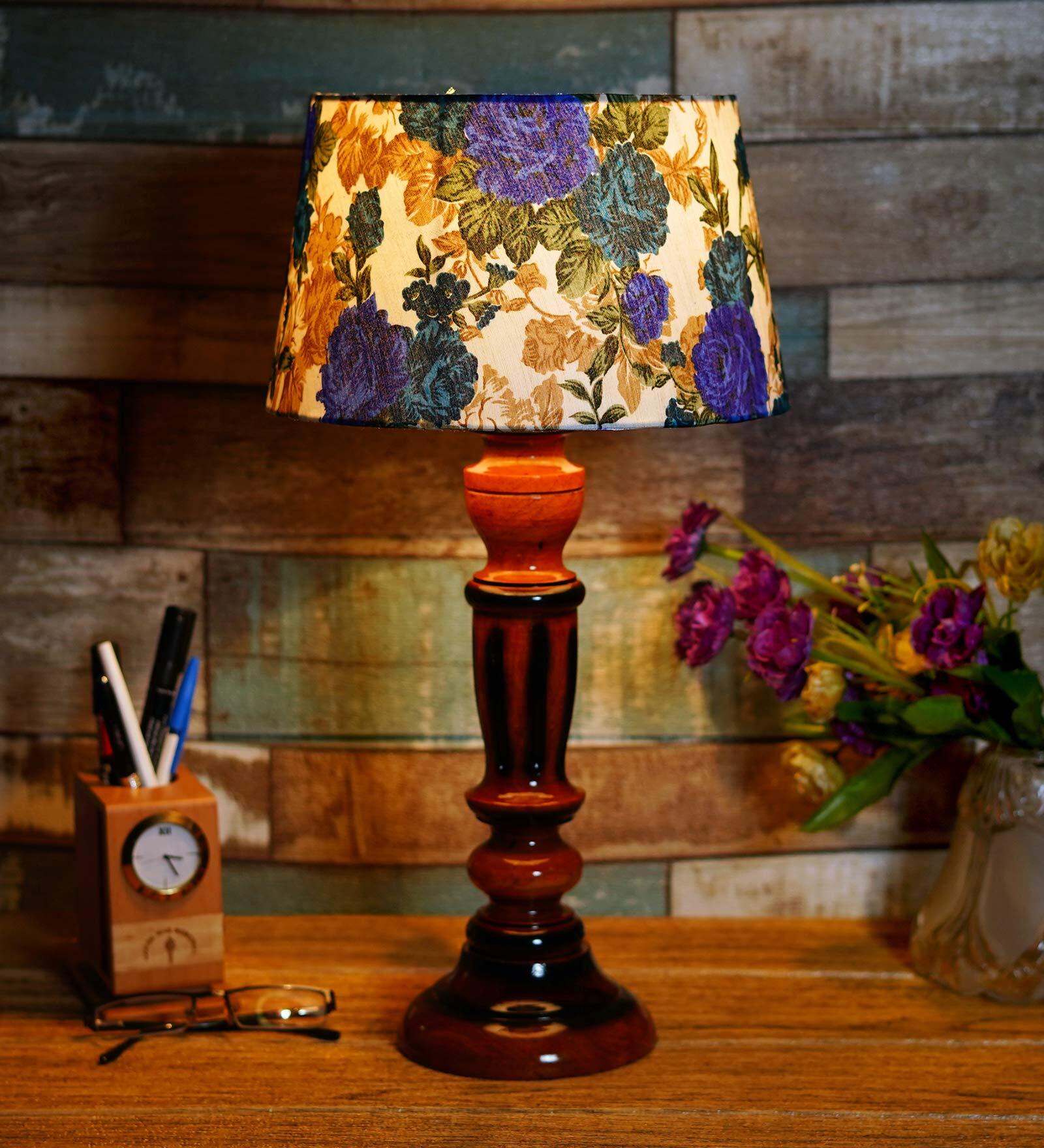 Buy Beverly White & Blue Fabric Shade Night Lamp With Wood Base By BrightDaisy at 16% OFF by ...