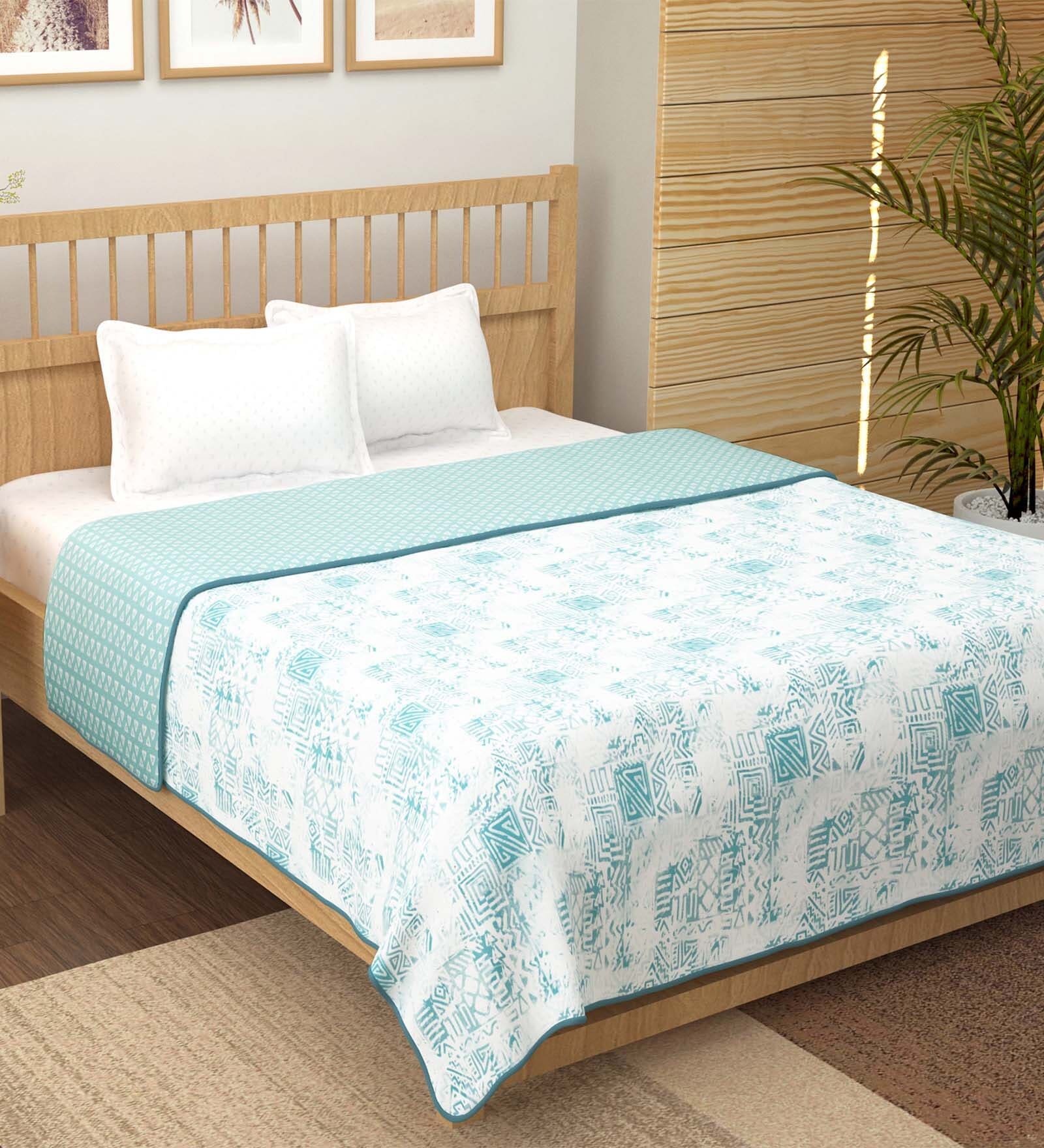 Buy White Cotton Geometric 150 GSM Super Soft Double Bed Dohars at 44% ...