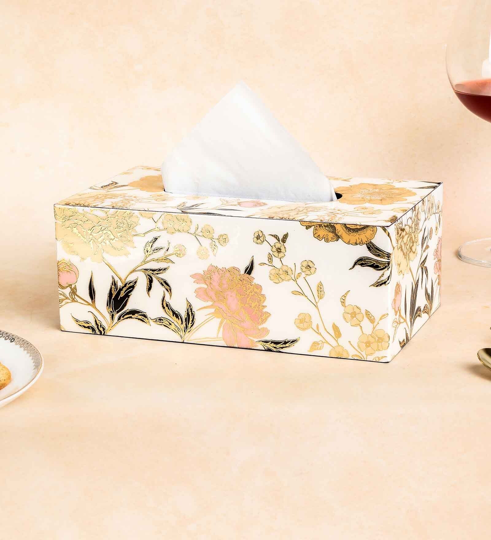 Buy White & Gold MDF Wood White Flower Tissue Box at 41% OFF by The ...