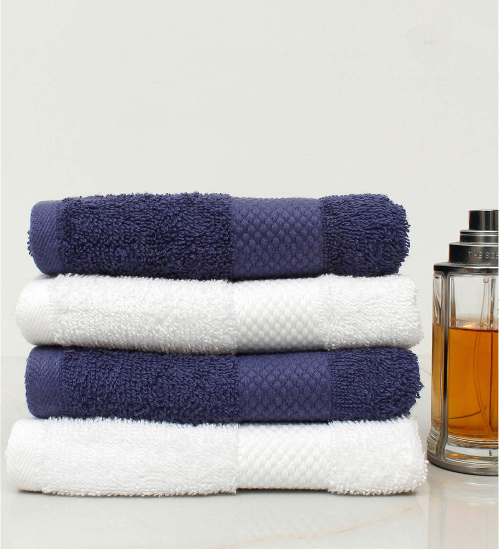 Buy White & Navy Blue 100% Cotton Solid 500 GSM Hand Towels (Set of 4) by AVI Living at 55% OFF ...