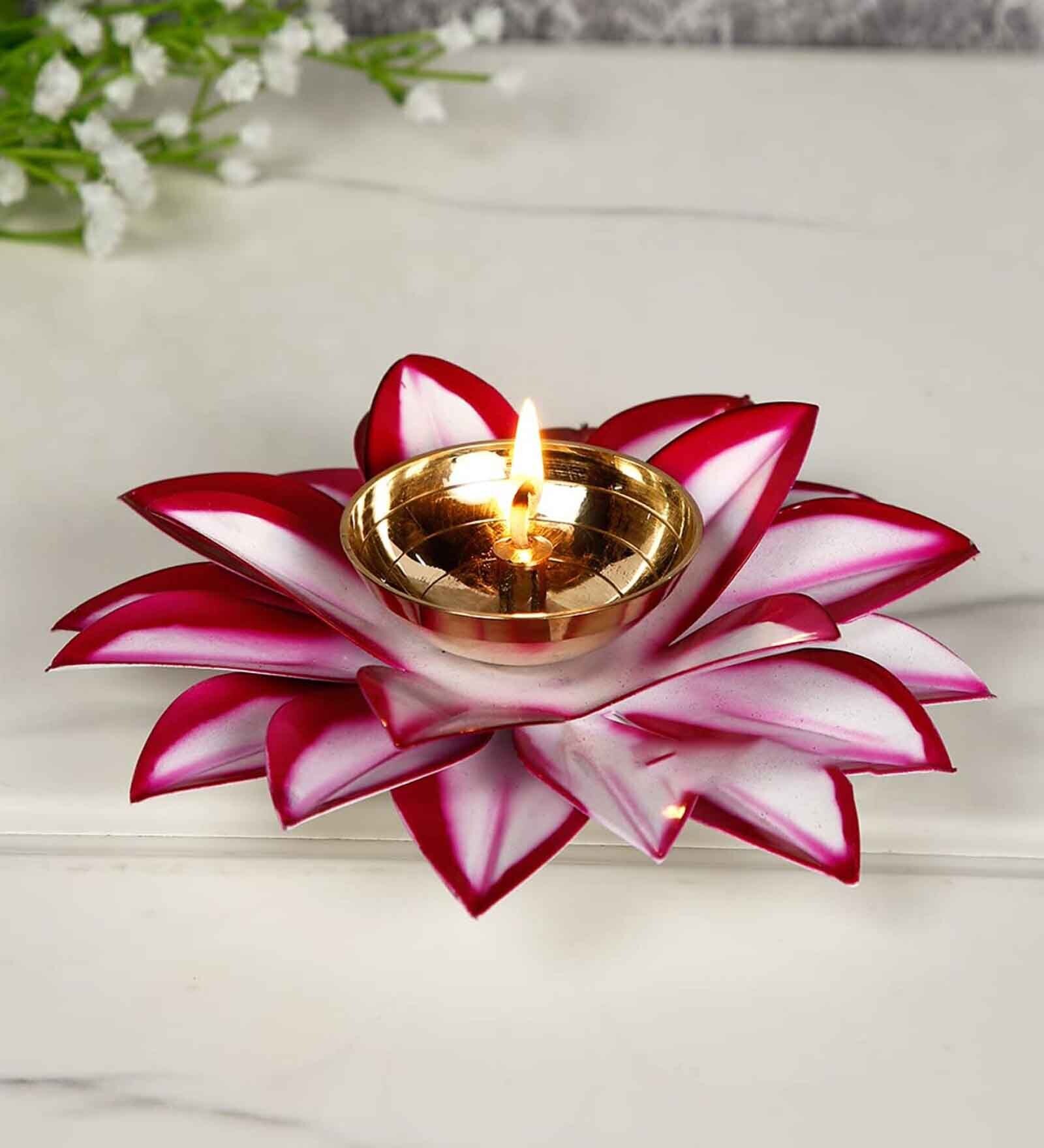 Buy White & Pink Metal Diya at 39% OFF by CraftVatika | Pepperfry