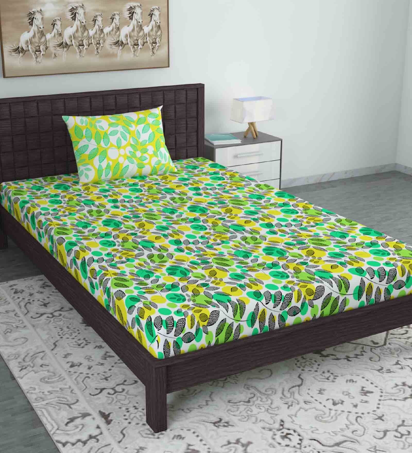 Buy Multicolor Floral 144 TC Cotton Single Bed Sized Bed Sheets With 1 ...