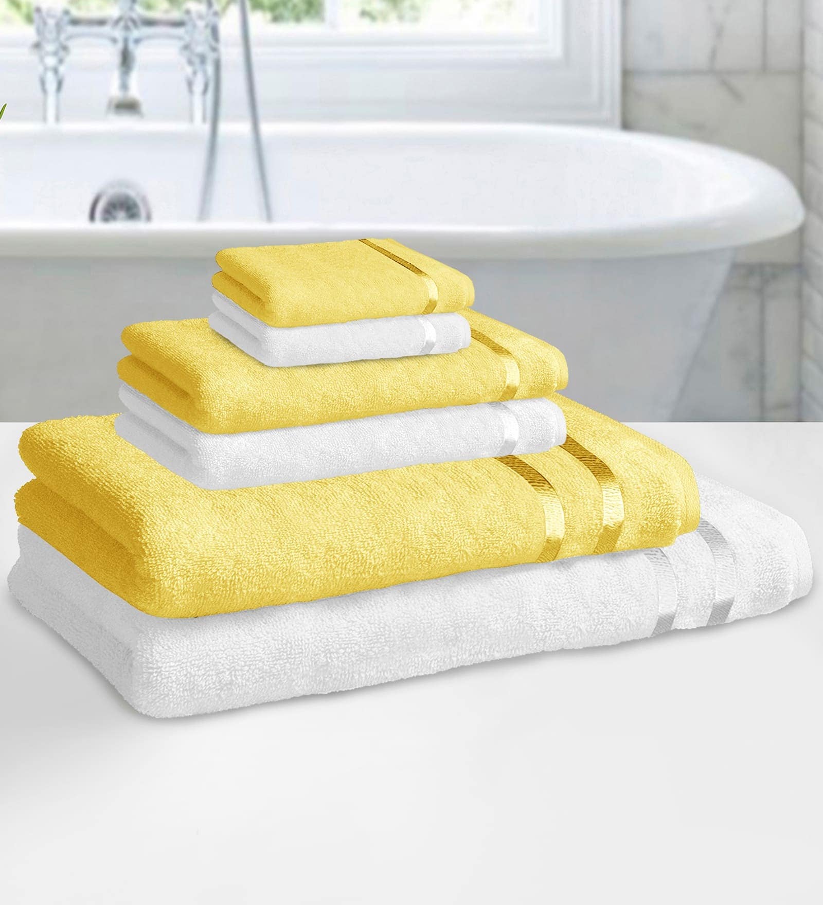 Buy White & Yellow Cotton Solid 450 GSM Towels (Set of 6) at 64% OFF by ...