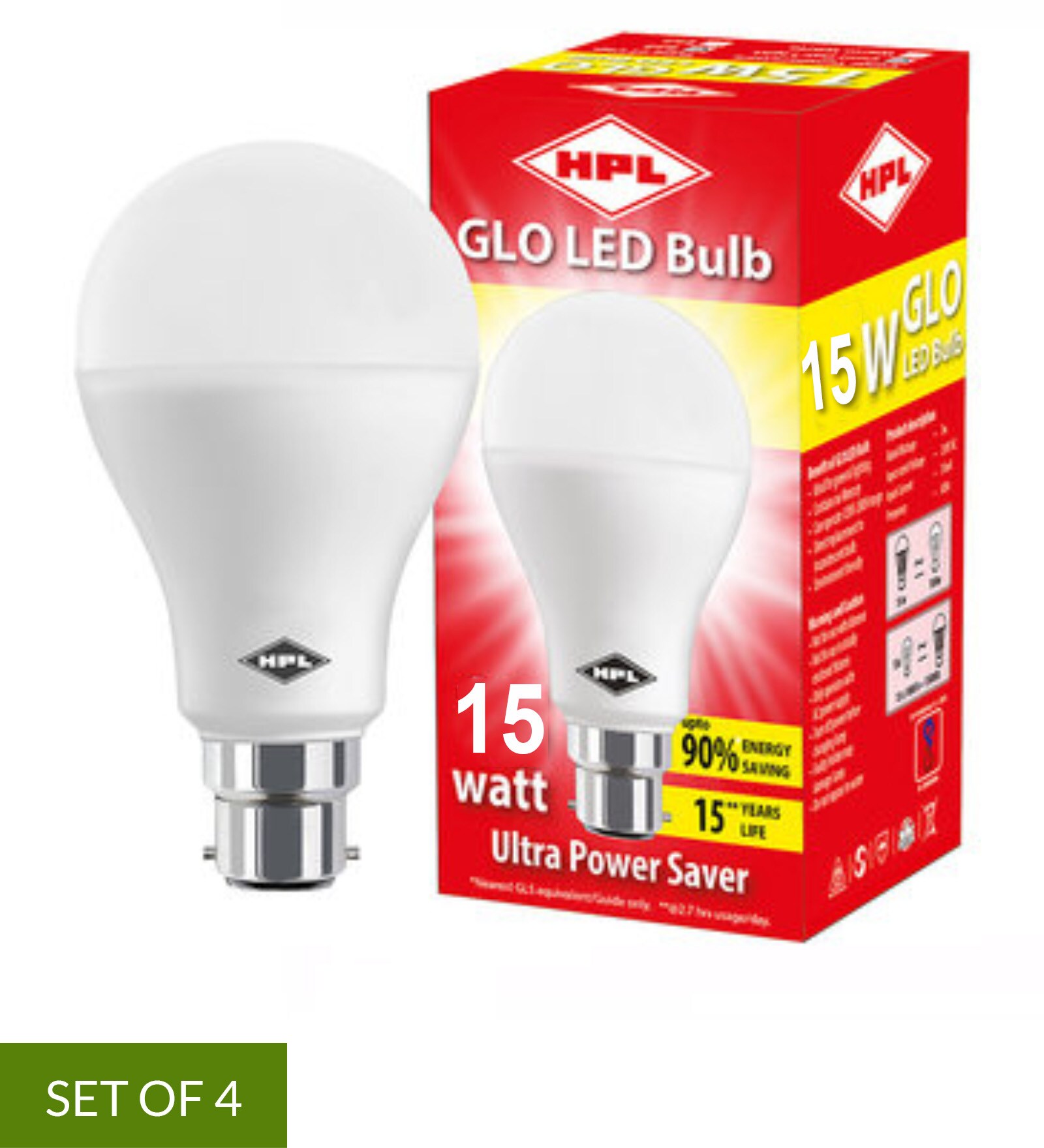 Buy 15 Watt B22 White LED Bulb, Set of 4 by HPL Online - Hot Priced ...