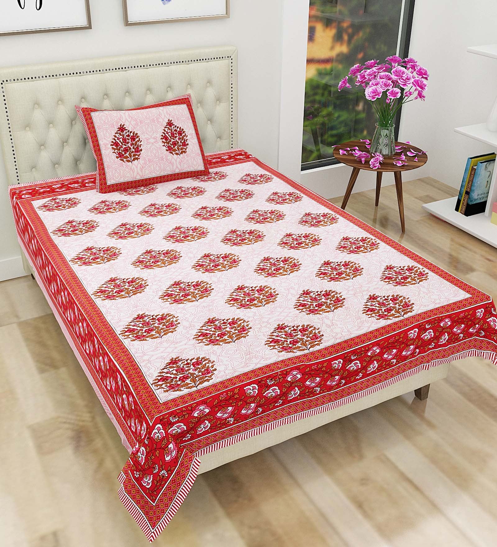 Buy 100% Cotton 200TC Single Bedsheet with 1 Pillow Cover by Ved at 28% ...