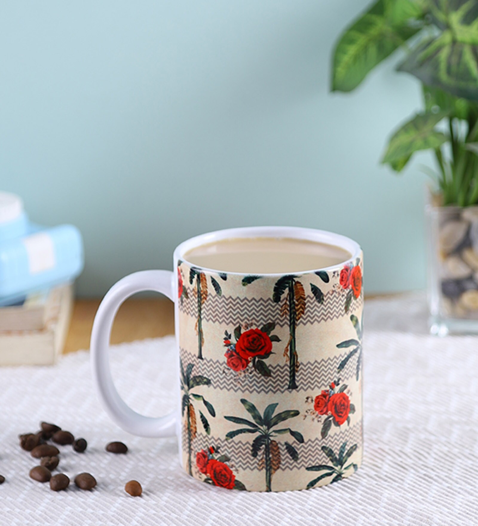 Buy Apricity 350ml Cream & Red Ceramic Coffee Mug at 20% OFF by M K ...