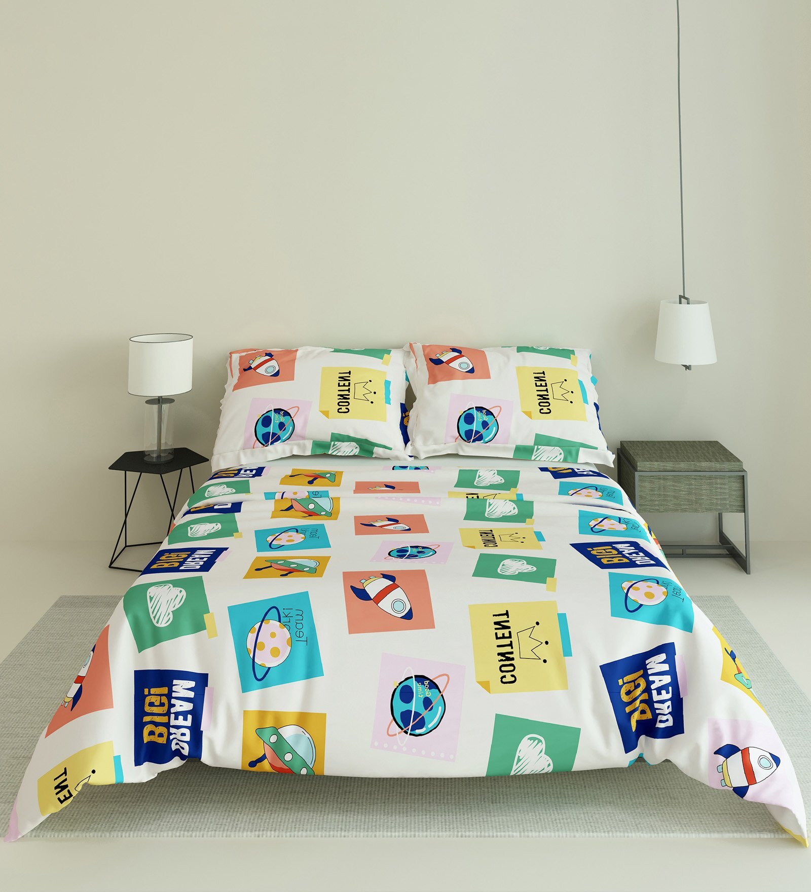 Buy White Abstract 140 Tc Cotton Kids Queen Bedsheet With 2 Pillow ...