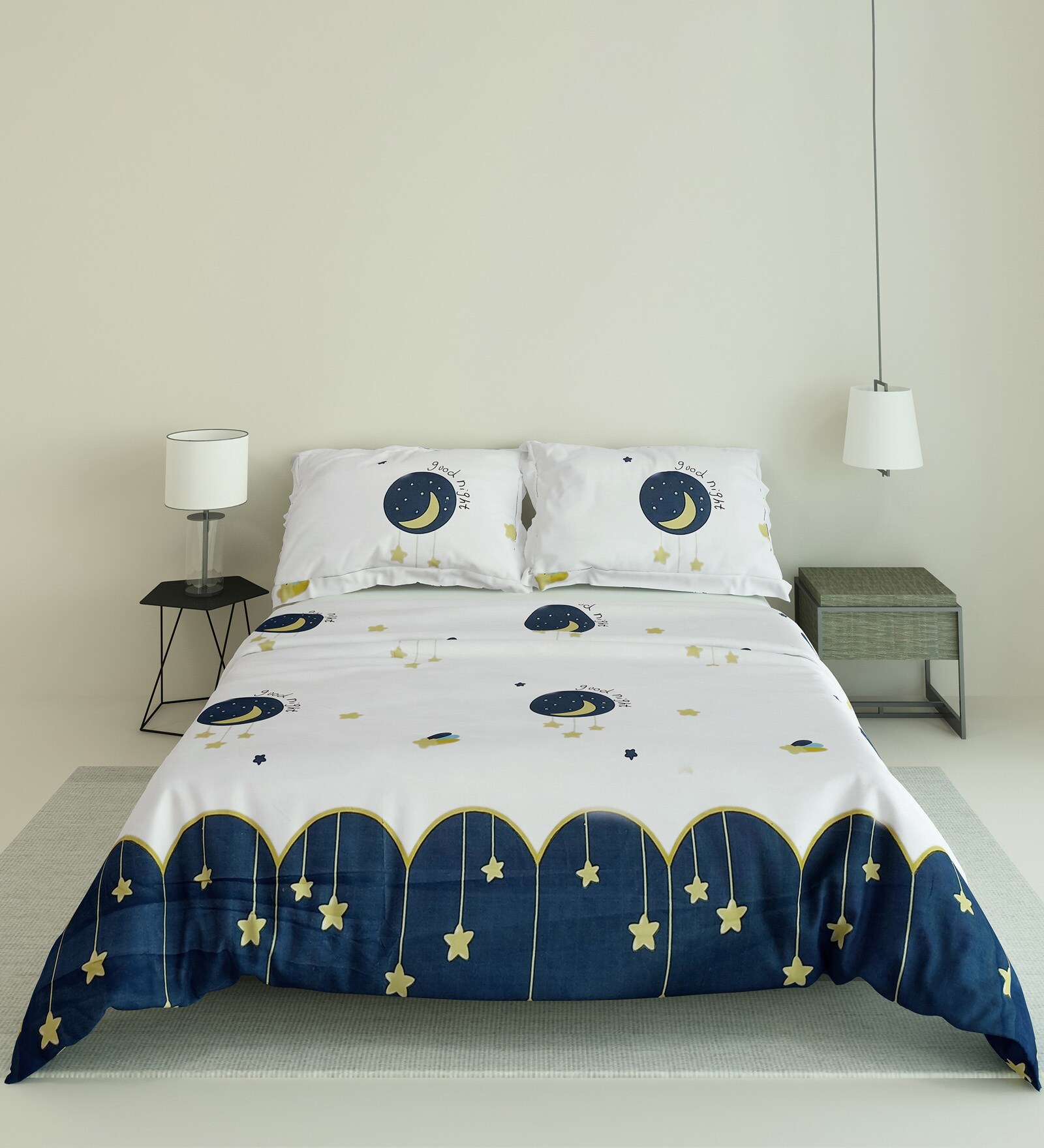 Buy White Abstract 140 Tc Cotton Kids Queen Bedsheet With 2 Pillow ...