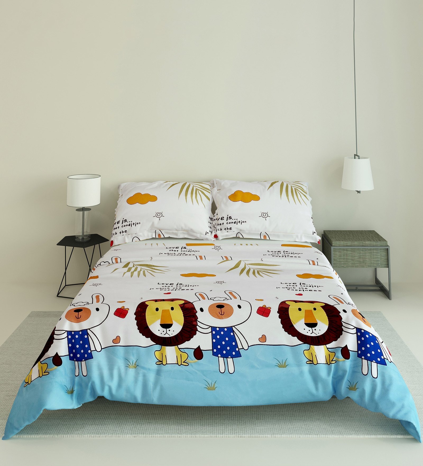 Buy White Abstract 140 Tc Cotton Kids Queen Bedsheet With 2 Pillow ...