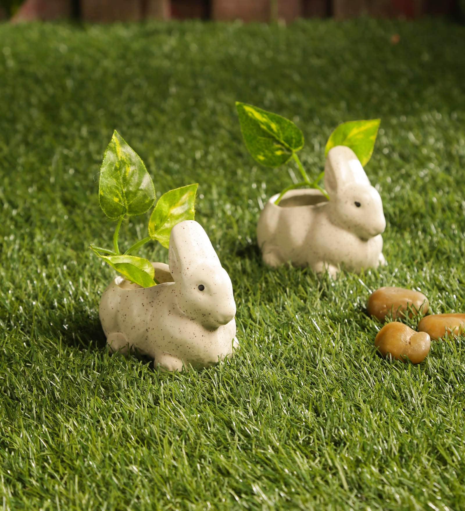Buy White Ceramic Rabbit Miniatures Planter Pot By Culstreet - Set Of 2 ...