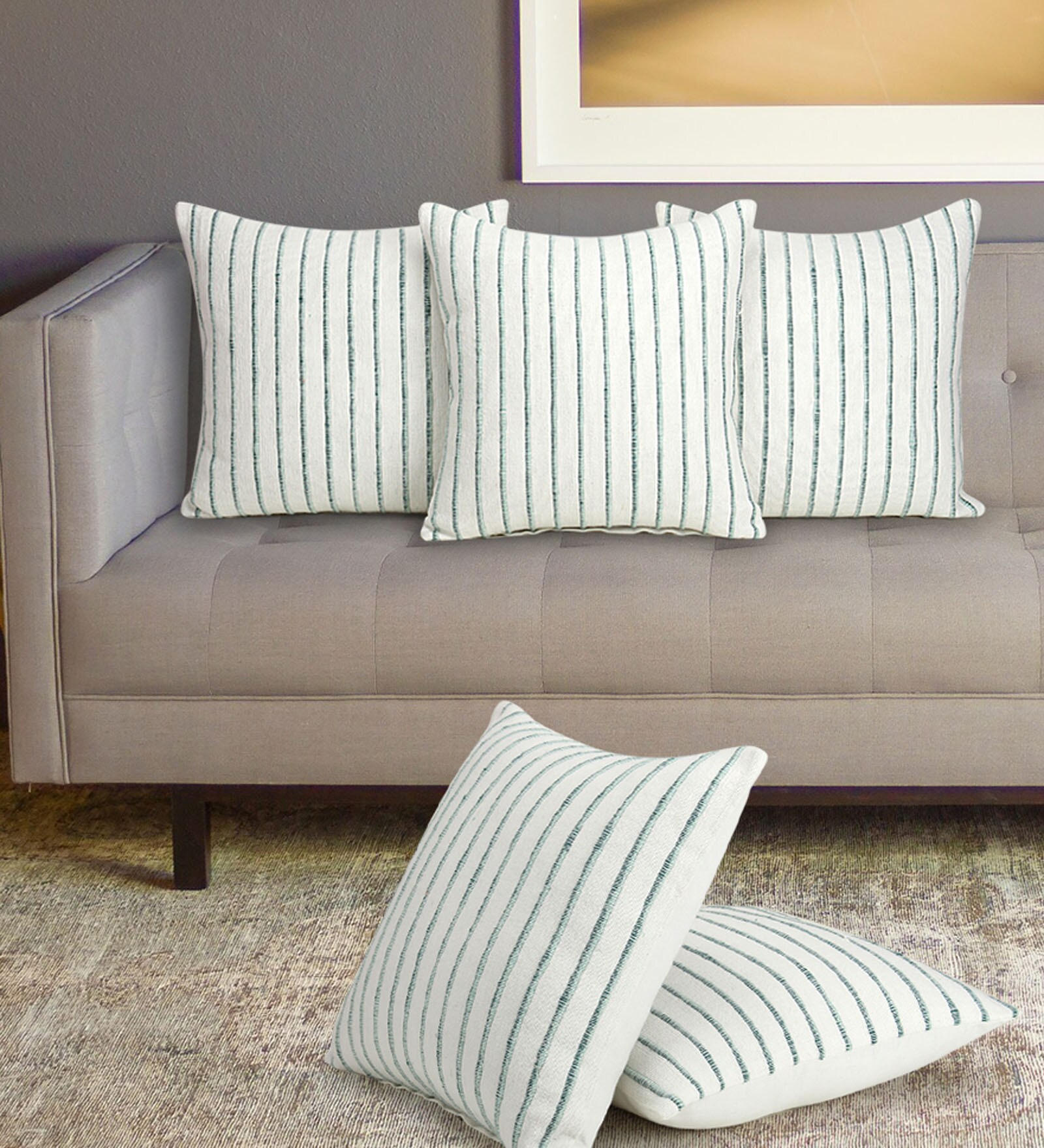 Buy Set of 5 Geometric Pattern Cotton White Cushion Covers 16 x 16 ...
