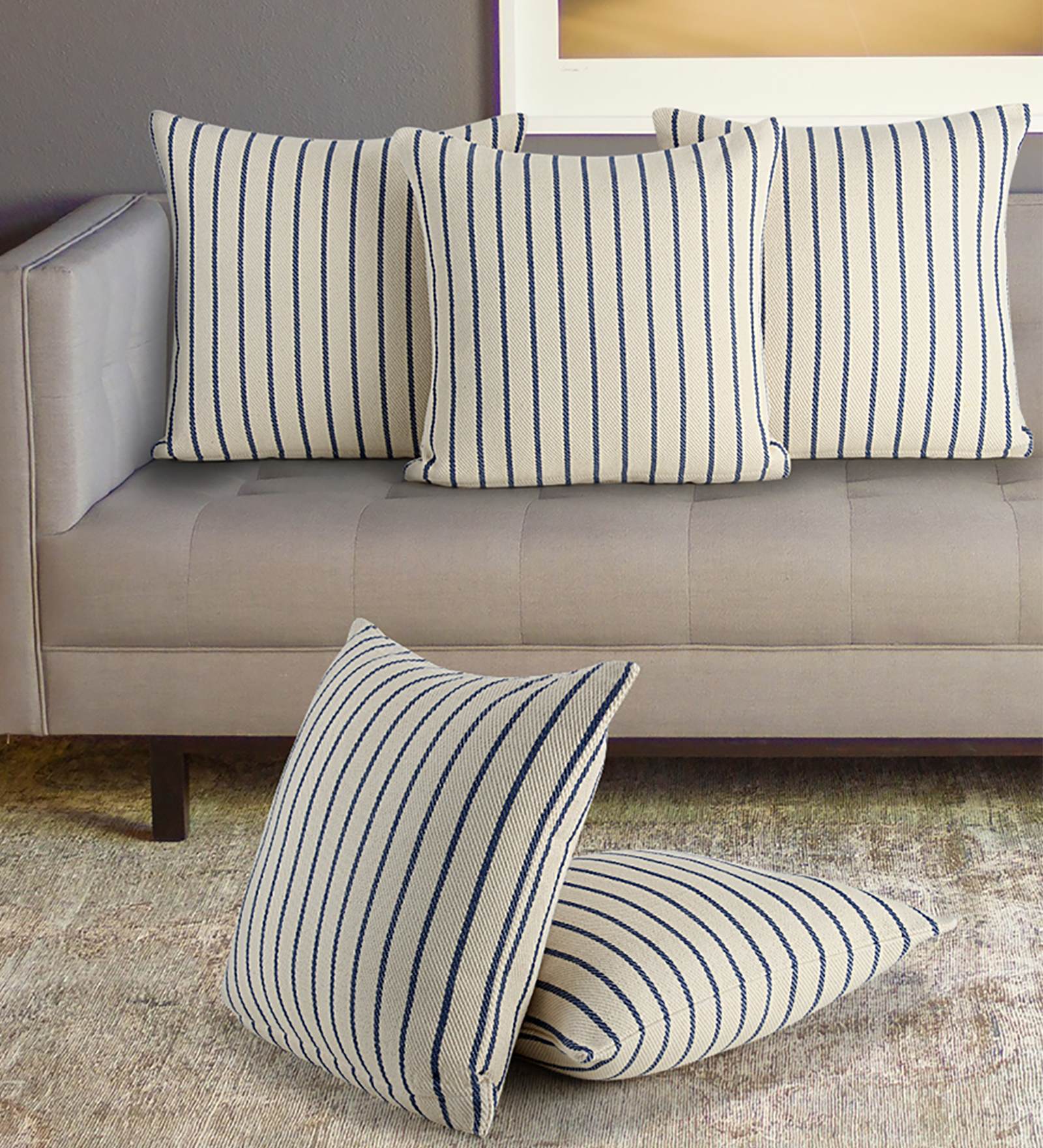 Buy Set of 5 Geometric Pattern Cotton White Cushion Covers 16 x 16 ...