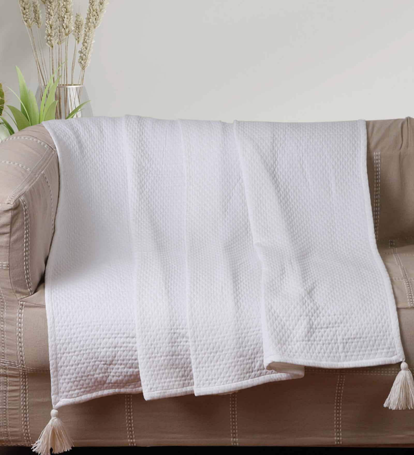 Buy White Solid Cotton 60x50 Inches Sofa Throw at 53% OFF by Jamio ...