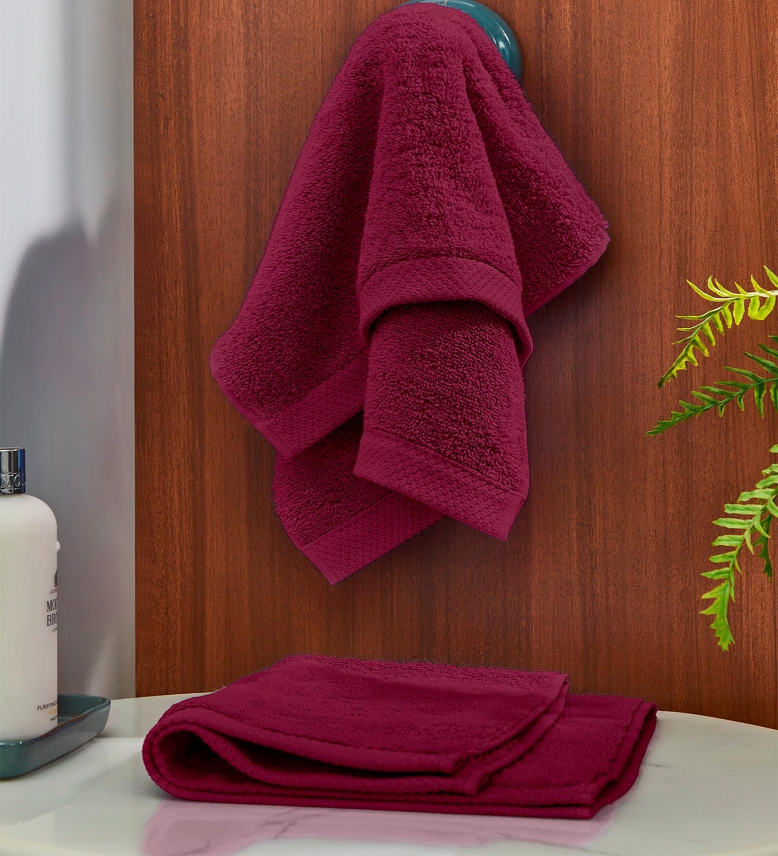 Buy Maroon Solid 550 GSM Cotton Hand Towels (Set of 2) by Ddecor Live ...