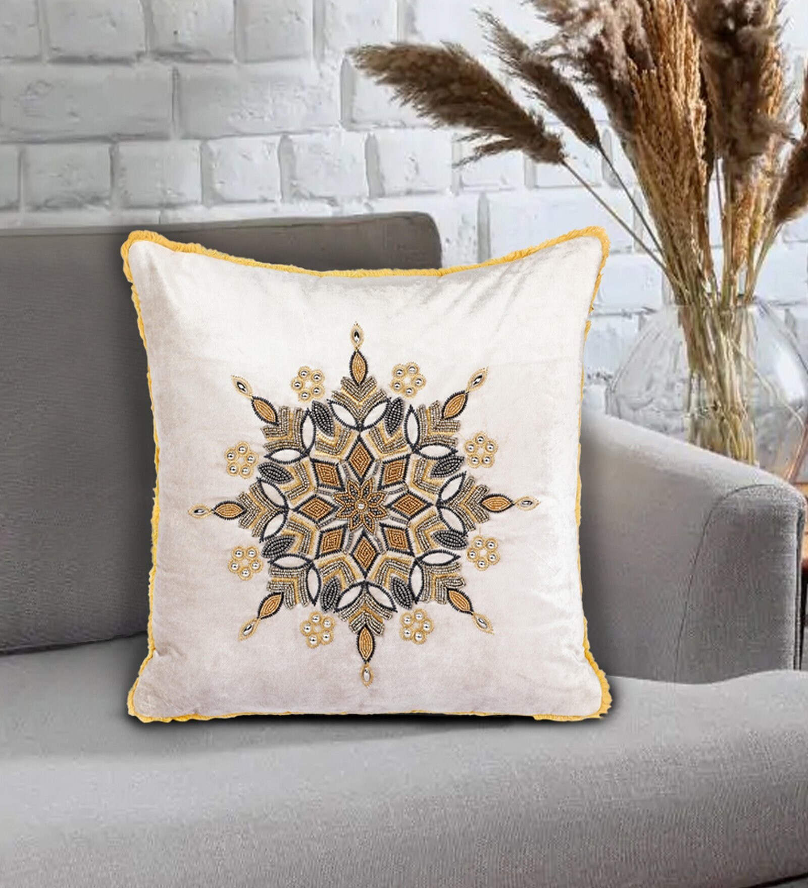 Buy White Cotton Ethnic motif 18x18 inches Cushion Cover at 35% OFF by ...