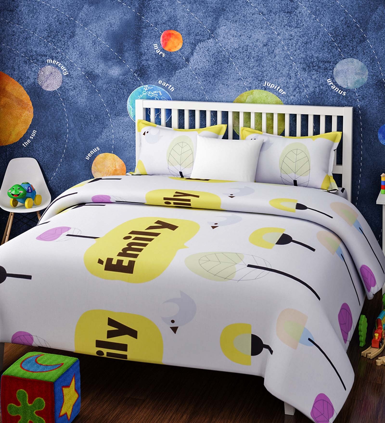 Buy White Cotton Queen Size Emily The Bird Kids Bedsheet-Set of 3 by ...