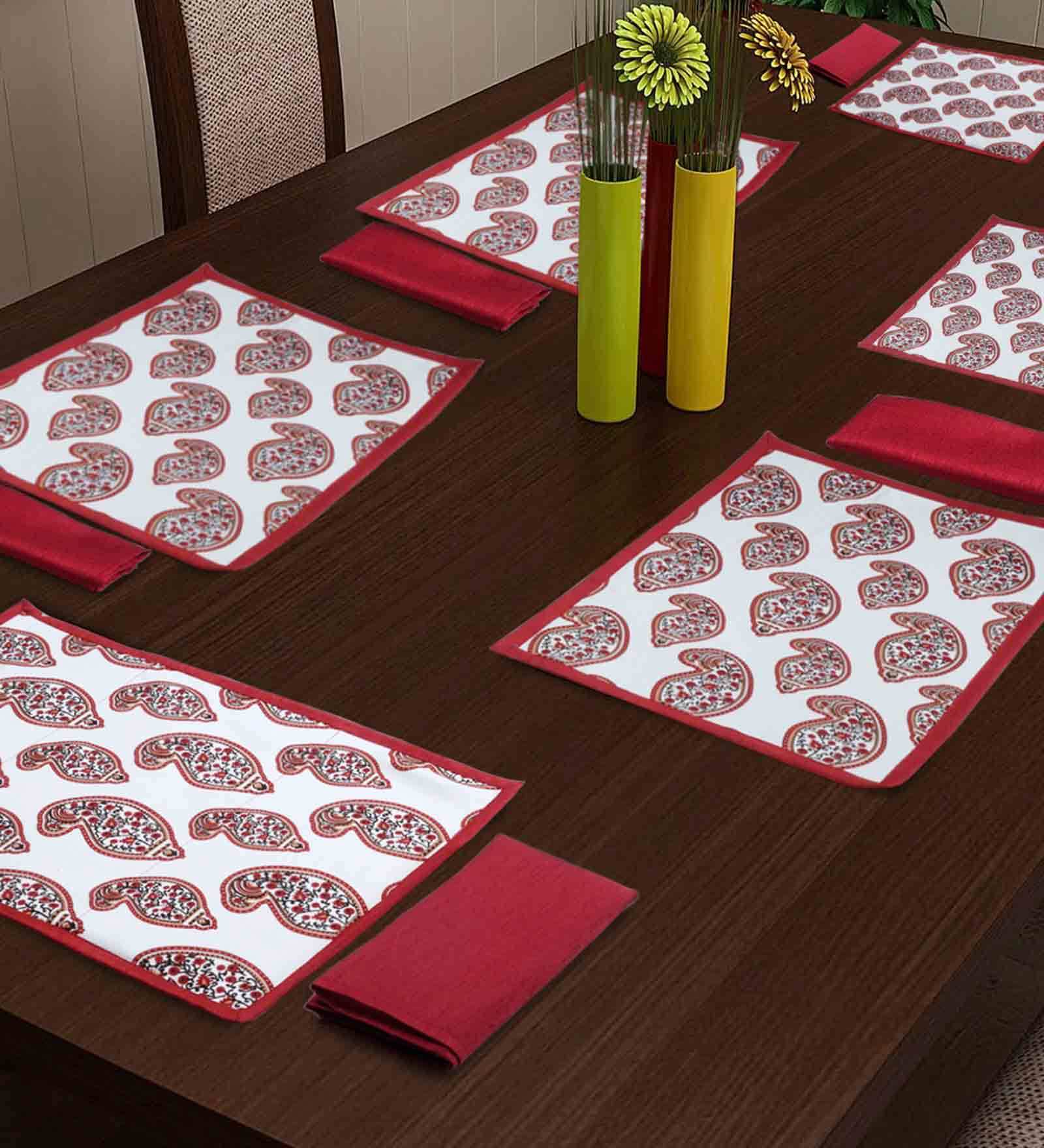 Buy Traditional Pattern White Cotton 18X12 Inches Placemats With ...