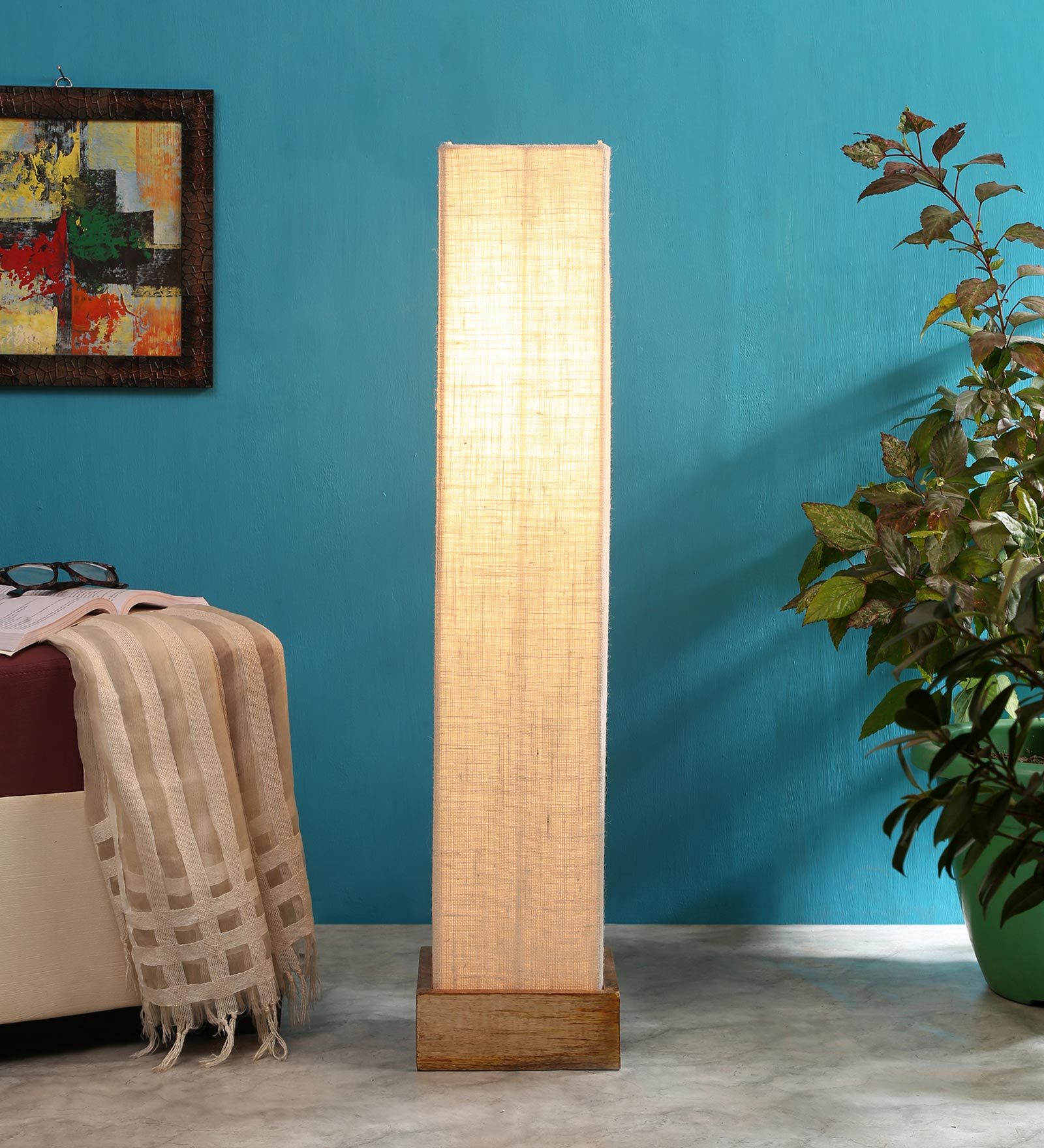 Buy Bradbury White Cotton Shade Column Floor Lamp With Wood Base By New ...