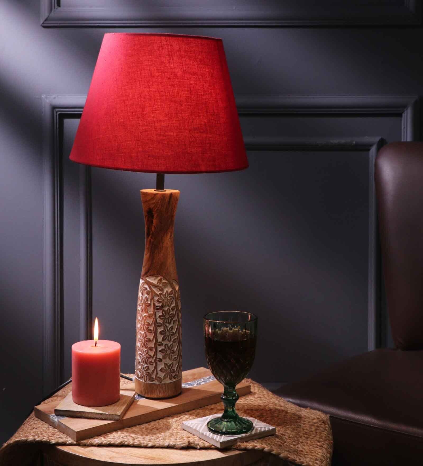 Buy Vintage E27 Holder Wooden Base Table Lamp (Brown Base) with Fabric ...