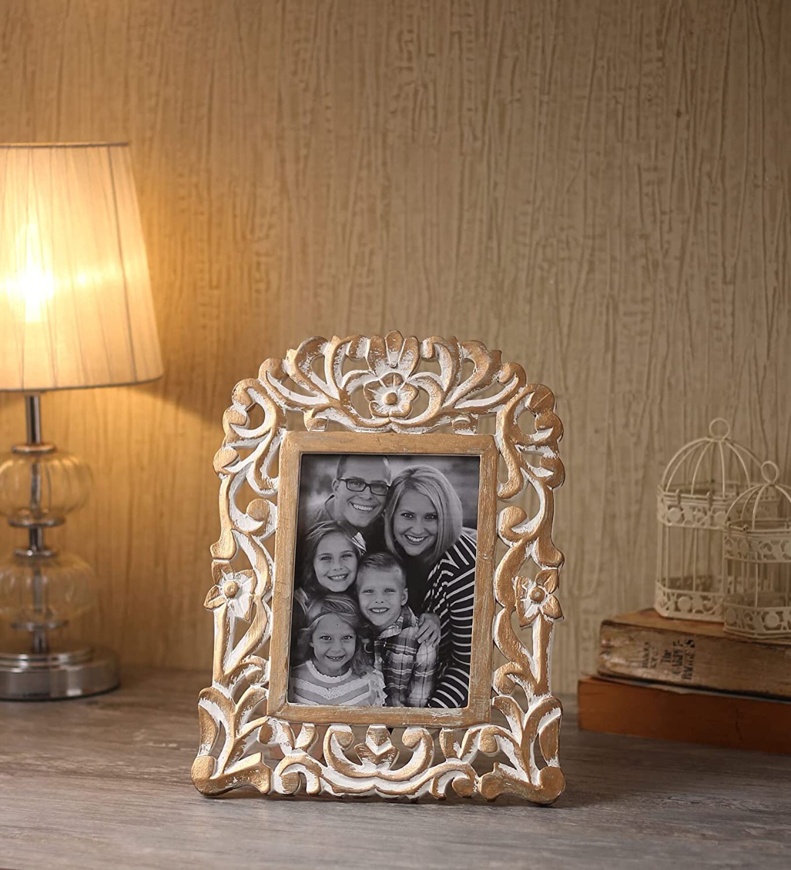 Buy White Engineered Wood Table Top Wooden Carved Square Photo Frame by ...