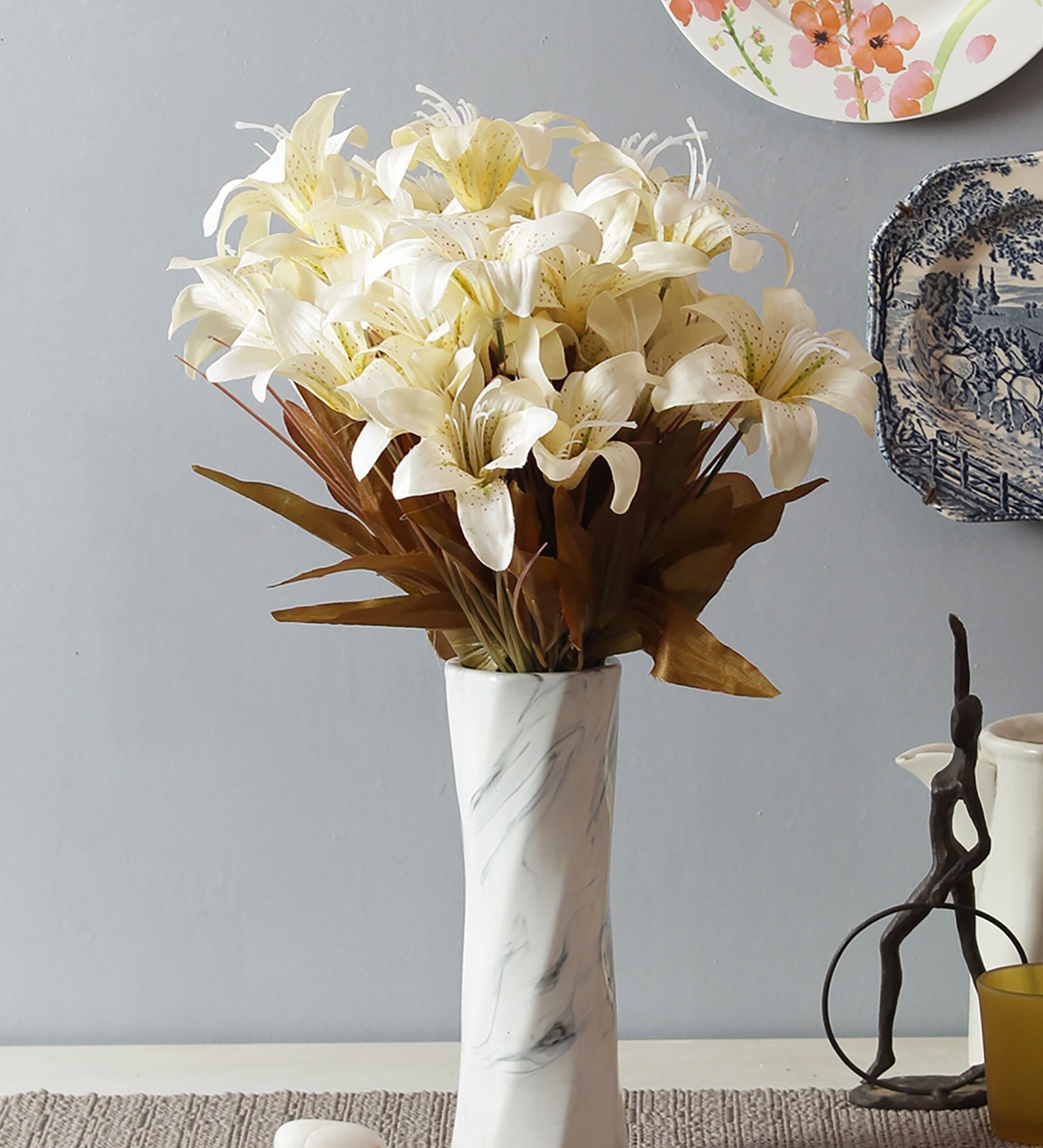 Buy White Fabric Artificial Mini Lily Flower Bunch, Set of 5 by ...