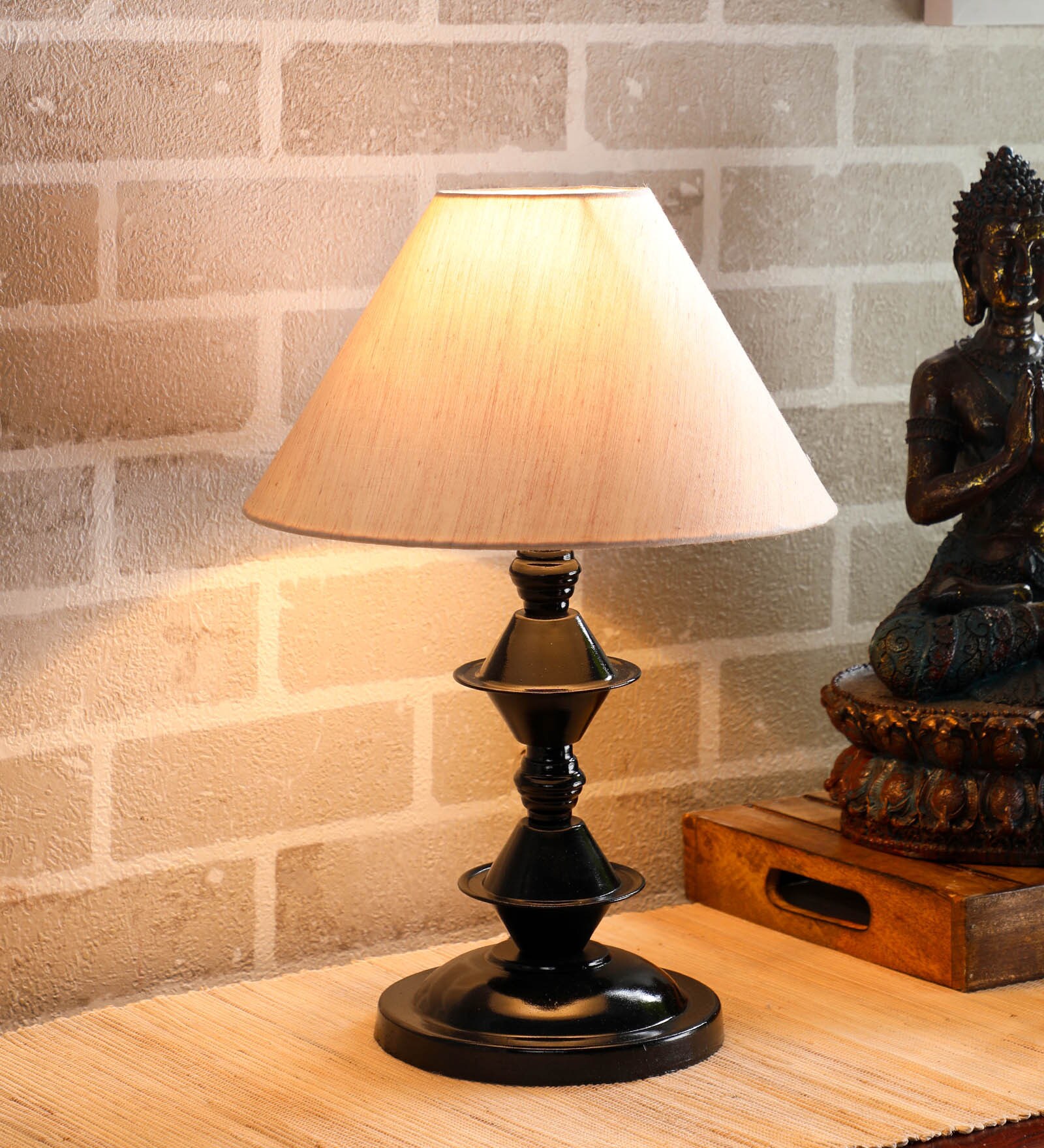 Buy Beige Fabric Shade Table Lamp with Black Base at 55% OFF by Tu Casa ...