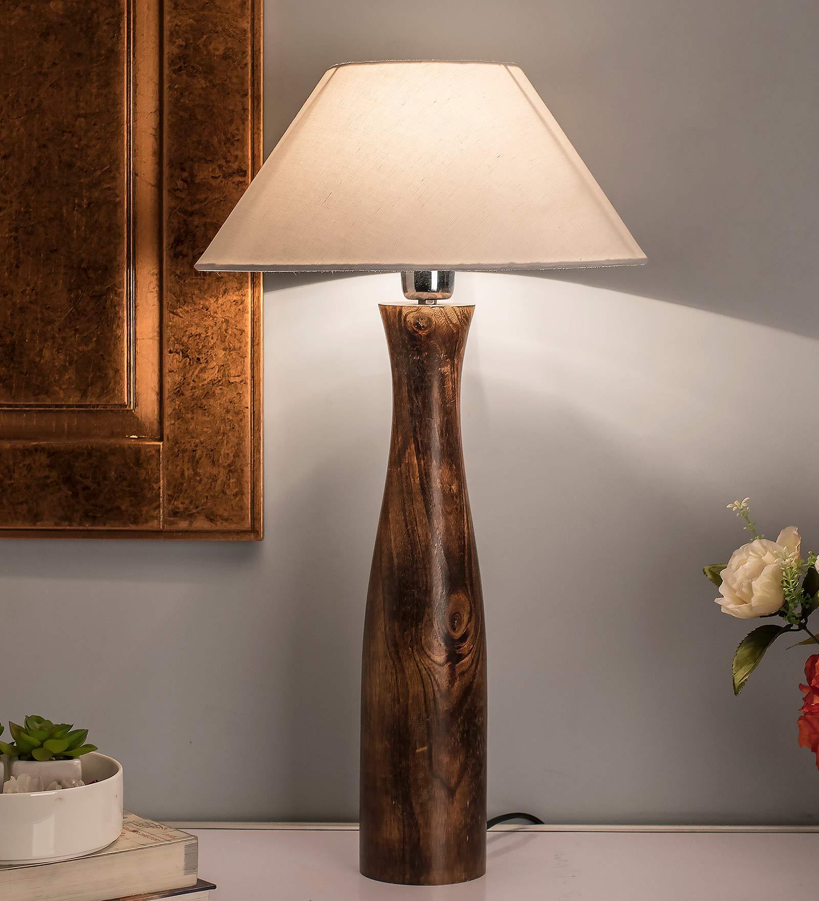 Buy White Fabric shade Table Lamp with Wood base by AYMH at 33% OFF by ...